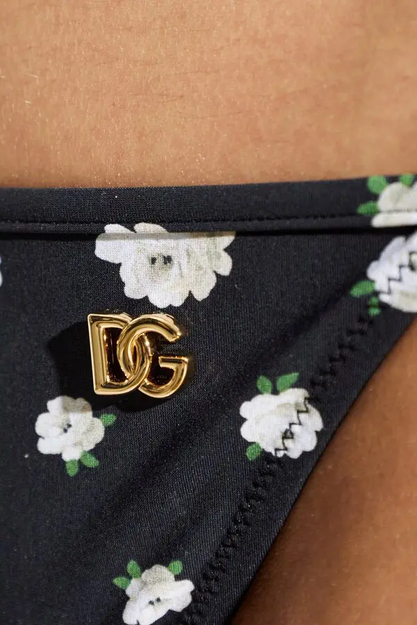 Dolce & Gabbana Floral Print Triangle Bikini - Black