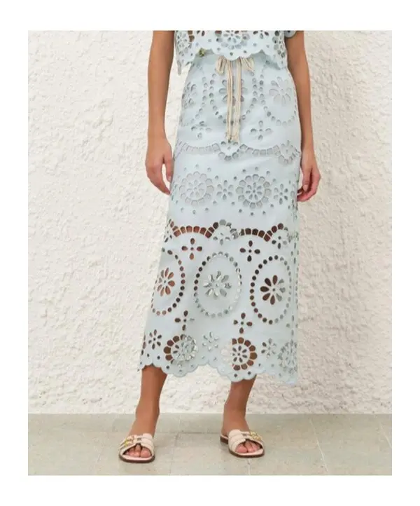 Zimmermann Awaken Embroidered Midi Skirt