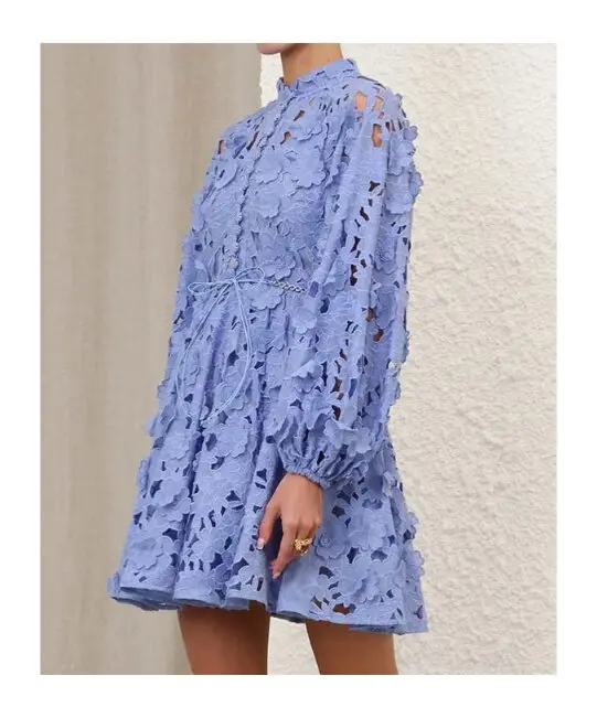 Zimmermann Patience Mini Dress With Lace And Raglan Sleeves - Blue