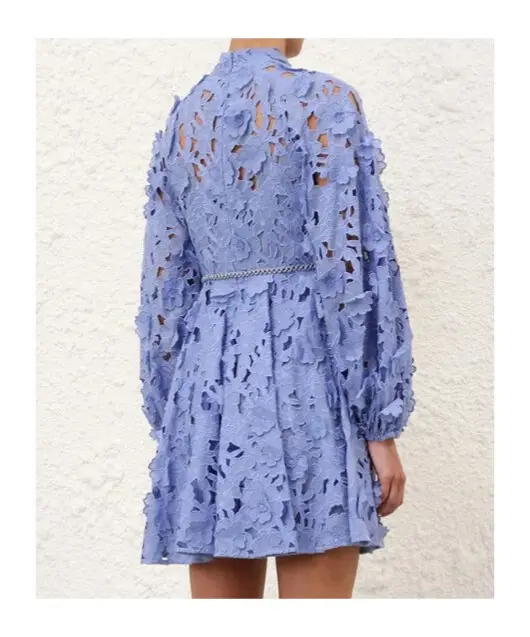 Zimmermann Patience Mini Dress With Lace And Raglan Sleeves - Blue