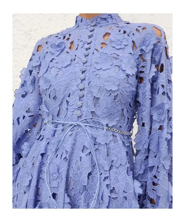 Zimmermann Patience Mini Dress With Lace And Raglan Sleeves - Blue