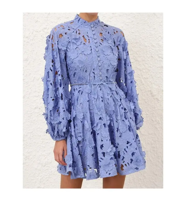 Zimmermann Patience Mini Dress With Lace And Raglan Sleeves