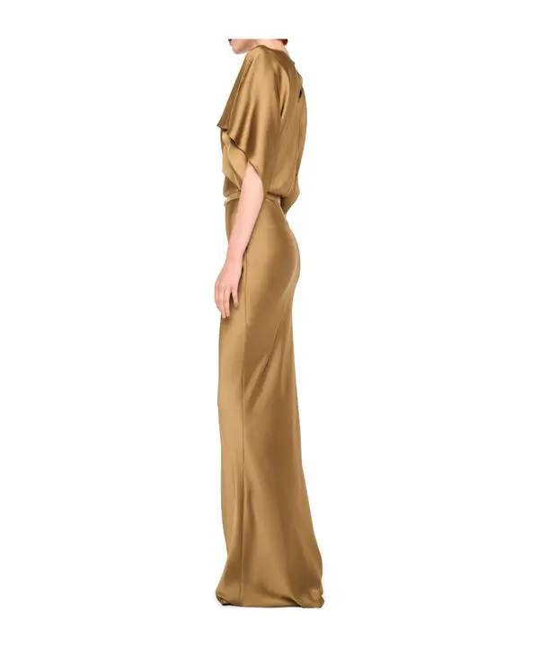 Norma Kamali Reverse Obi Draped Maxi Dress - Camel