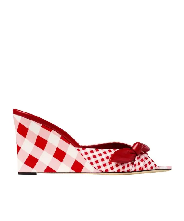 JIMMY CHOO Livi 85 Gingham Bow Wedge Mules