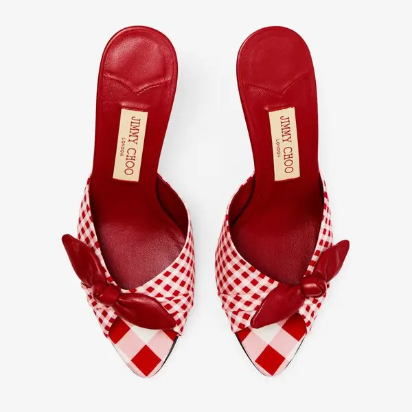 JIMMY CHOO Livi 85 Gingham Bow Wedge Mules