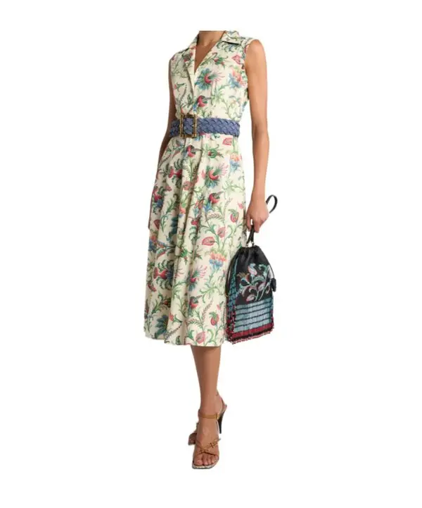 Etro Sleeveless V-neck Dress With Floral Print And Ruffles