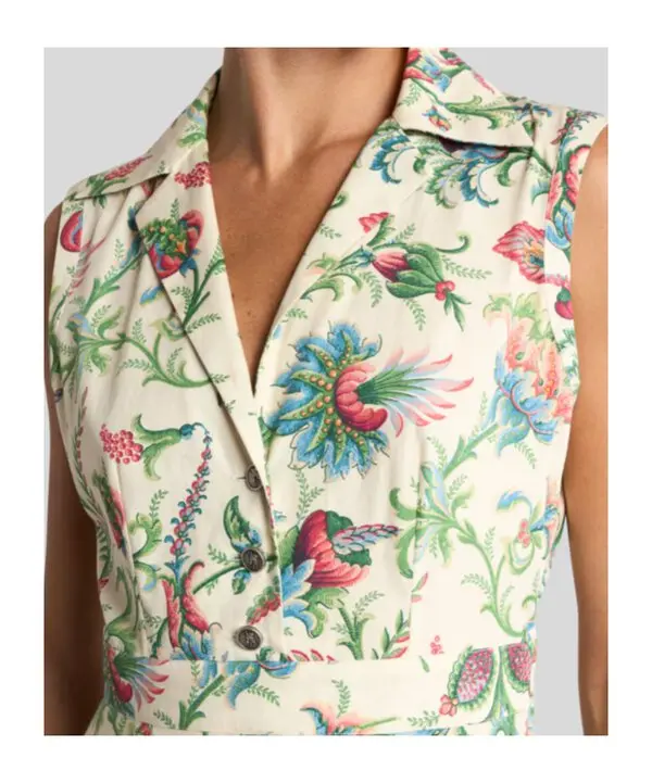 Etro Sleeveless V-neck Dress With Floral Print And Ruffles