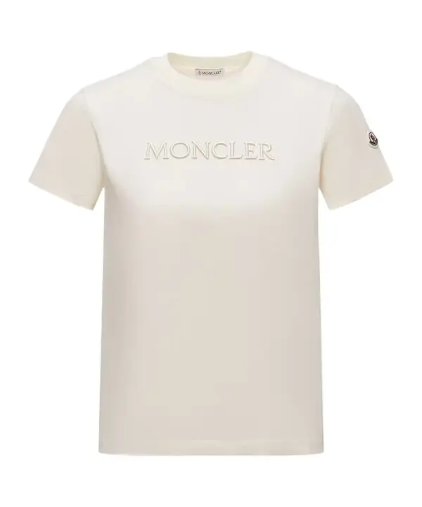 Moncler Logo Embroidered Crewneck T-shirt - Ivory White
