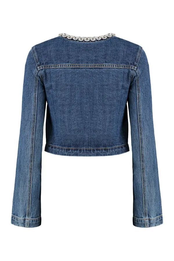 SELF-PORTRAIT Embellished Trim Denim Jacket
