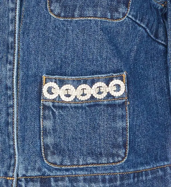 SELF-PORTRAIT Embellished Trim Denim Jacket