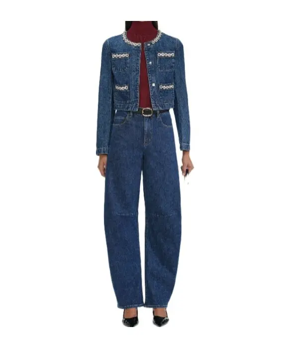 SELF-PORTRAIT Embellished Trim Denim Jacket