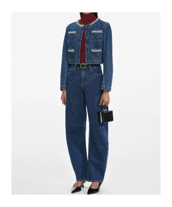 SELF-PORTRAIT Embellished Trim Denim Jacket