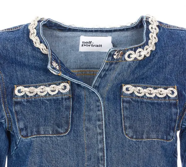 SELF-PORTRAIT Embellished Trim Denim Jacket