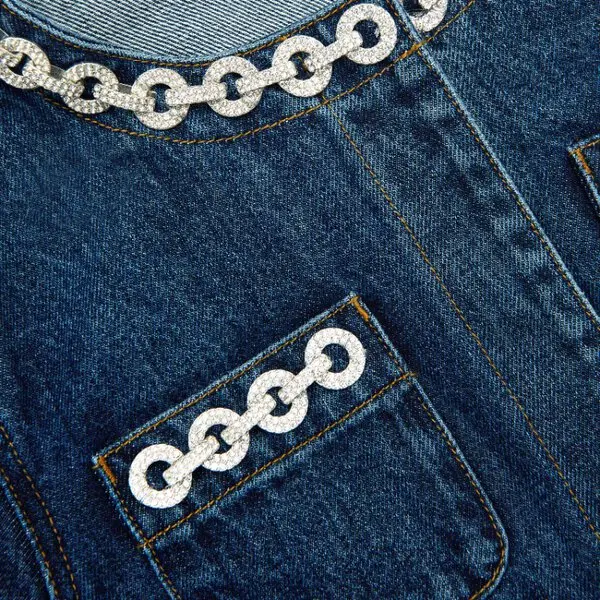 SELF-PORTRAIT Embellished Trim Denim Jacket