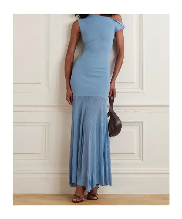 SIR. Twist Off-the-shoulder Pleated Knit Maxi Dress