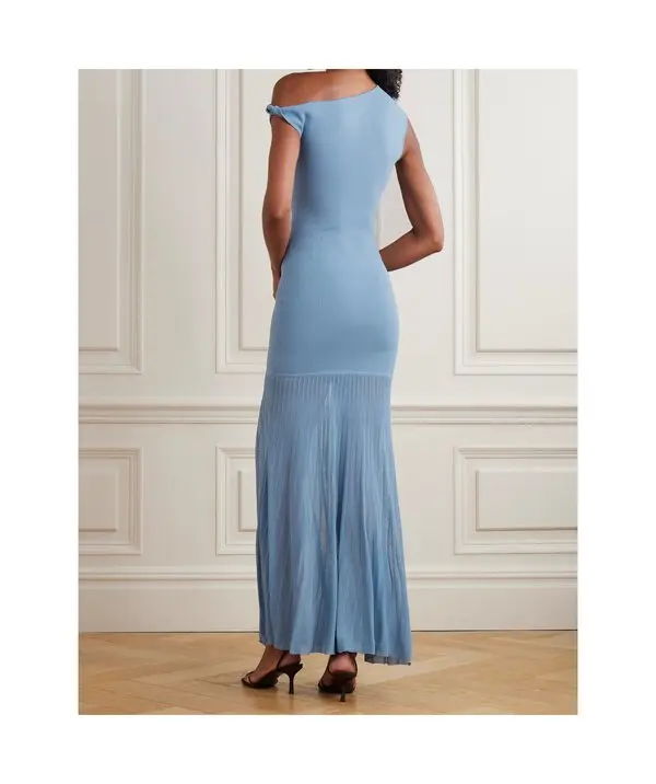 SIR. Twist Off-the-shoulder Pleated Knit Maxi Dress