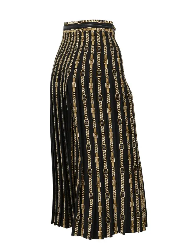 Celine Pleated Crepe De Chine Skirt With Chain Pattern
