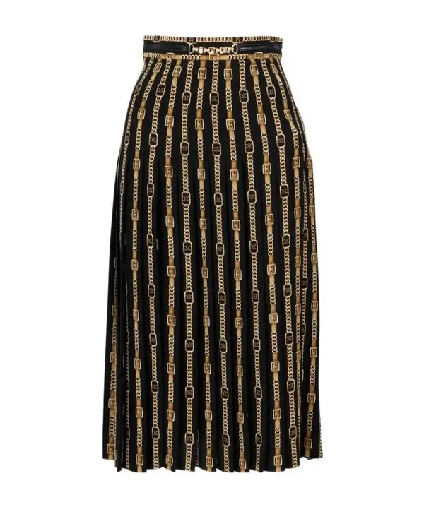 Celine Pleated Crepe De Chine Skirt With Chain Pattern