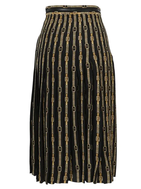 Celine Pleated Crepe De Chine Skirt With Chain Pattern