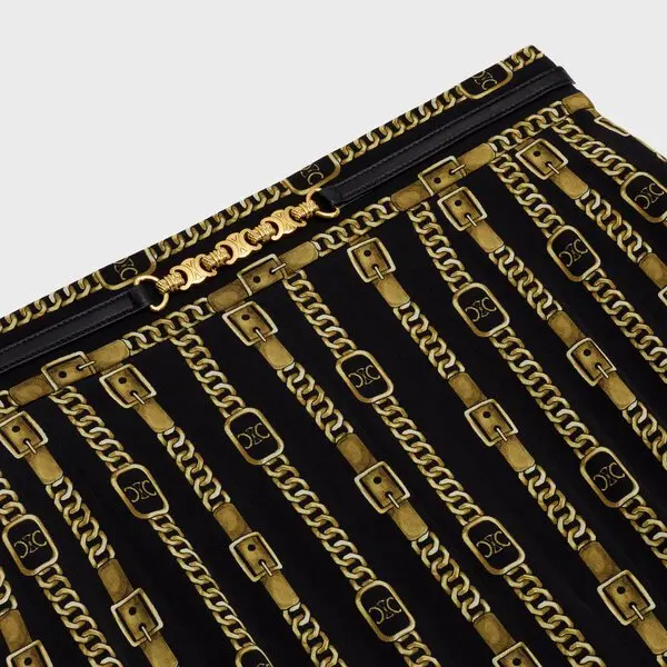 Celine Pleated Crepe De Chine Skirt With Chain Pattern