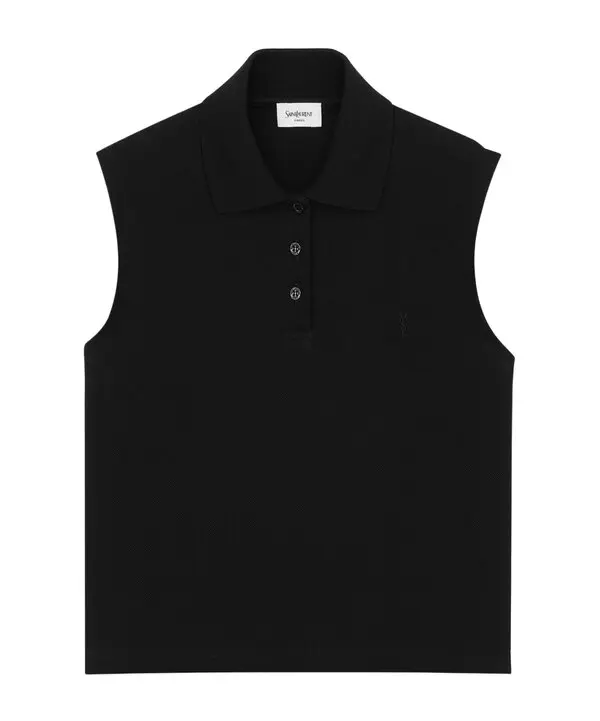 Saint Laurent Cassandre Piqué Polo Shirt - Black