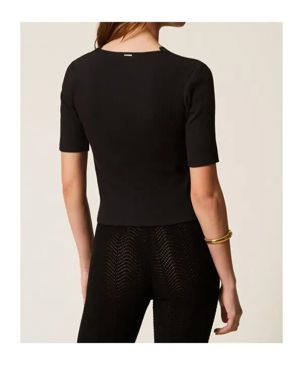 TWINSET Lace Trim Cropped T-shirt