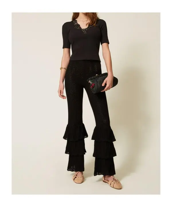 TWINSET Lace Trim Cropped T-shirt
