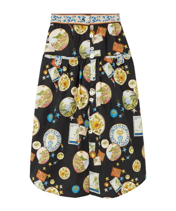 Farm Rio Printed Cotton Midi Skirt - Black