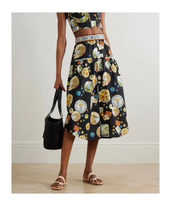 Farm Rio Printed Cotton Midi Skirt