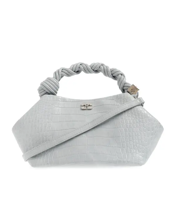 GANNI Crocodile-effect Mini Bou Tote Bag With Twisted Handle - Gray
