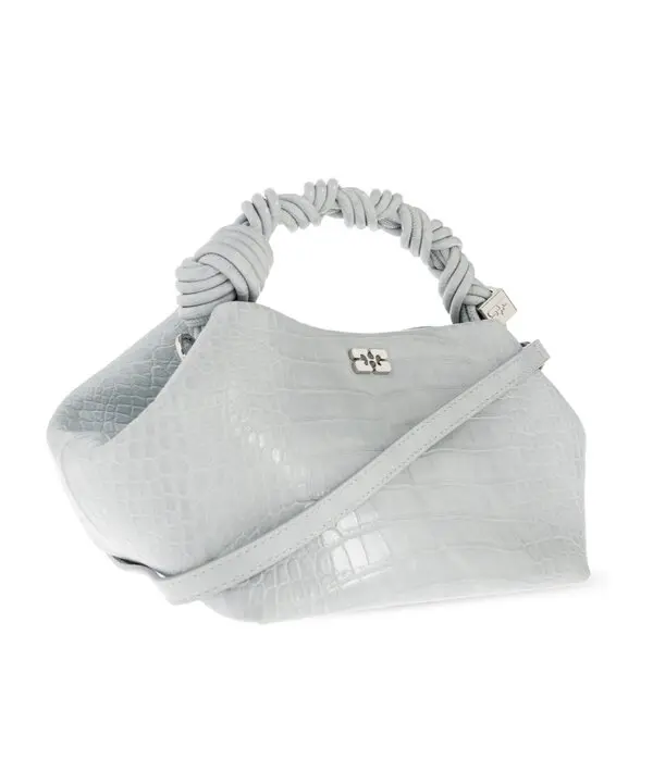 GANNI Crocodile-effect Mini Bou Tote Bag With Twisted Handle - Gray