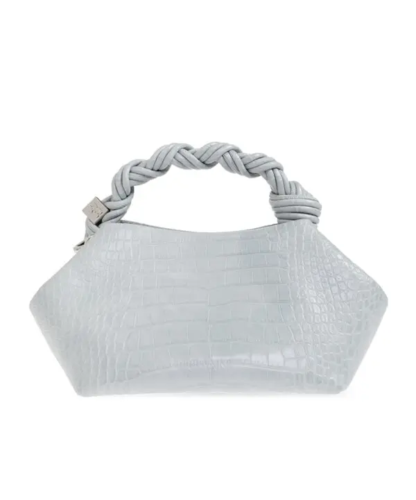 GANNI Crocodile-effect Mini Bou Tote Bag With Twisted Handle - Gray