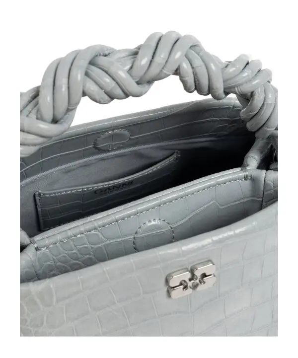 GANNI Crocodile-effect Mini Bou Tote Bag With Twisted Handle - Gray