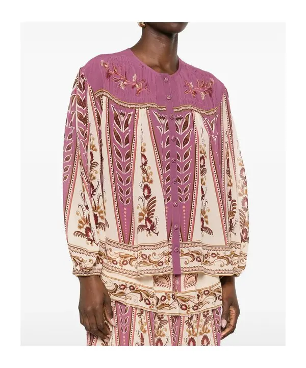 Farm Rio Floral Embroidered Long-sleeved Shirt - Nude