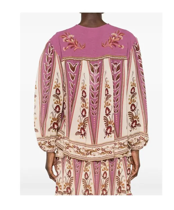 Farm Rio Floral Embroidered Long-sleeved Shirt - Nude