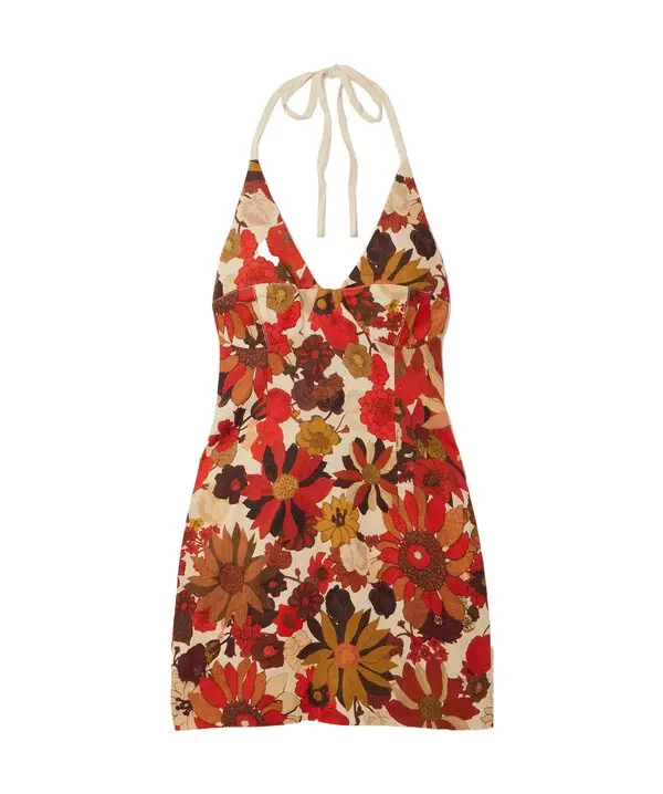 SIR. Castella Floral-print Linen Halterneck Mini Dress - Multicolor