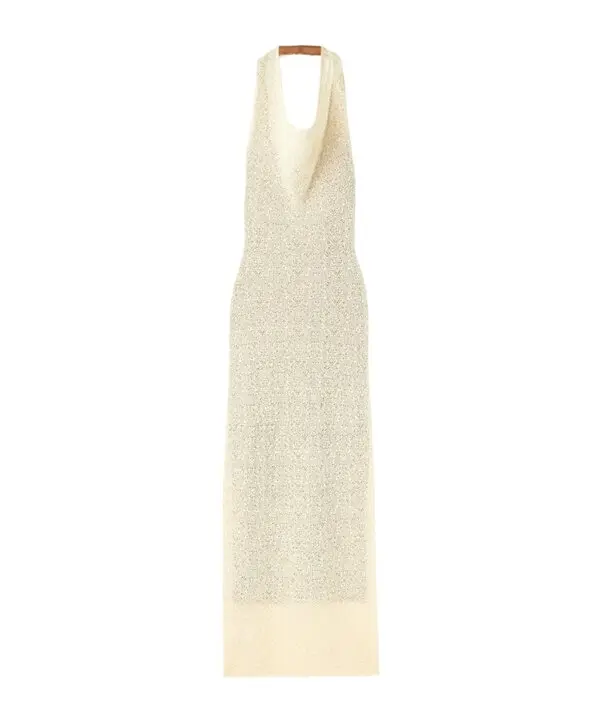 SIR. Celestino Pointelle-knit Halterneck Maxi Dress - Cream
