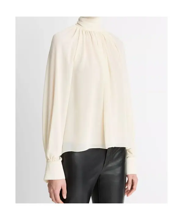 Vince Draped High-collar Blouse - Cream