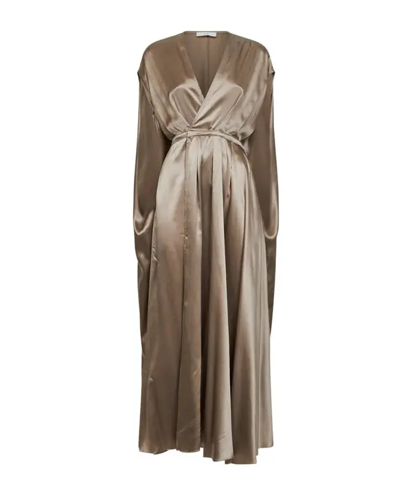 Co Draped Cape Wrap Dress - Brown