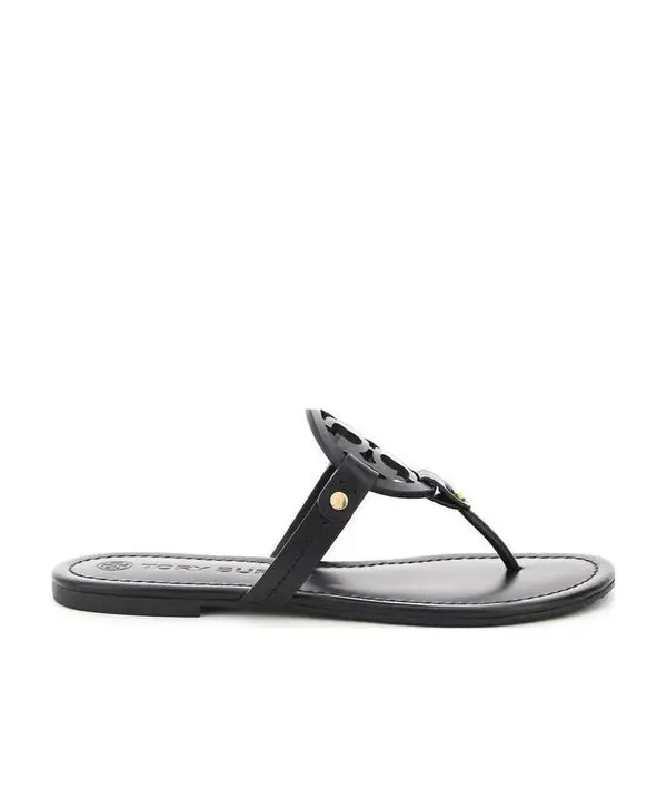 Tory Burch Miller Logo Flat Sandals - Black