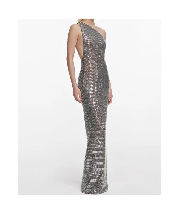 SELF-PORTRAIT One-shoulder Rhinestone Maxi Dress