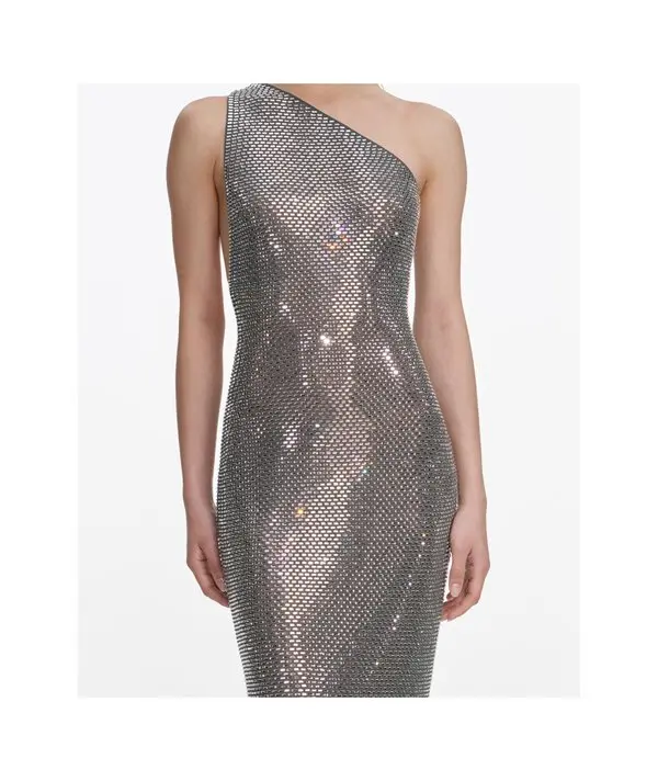 SELF-PORTRAIT One-shoulder Rhinestone Maxi Dress