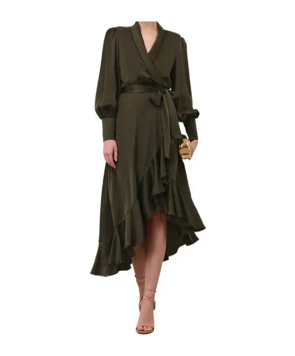Zimmermann Midi Wrap Dress With Ruffles - Black