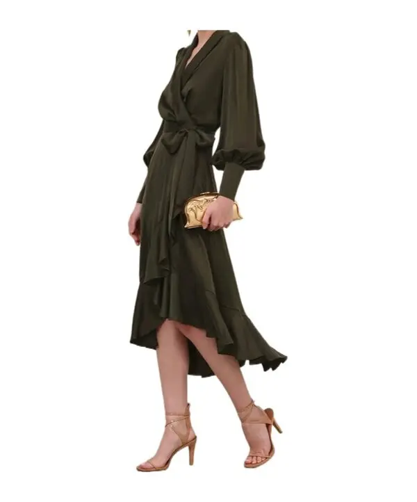 Zimmermann Midi Wrap Dress With Ruffles - Black