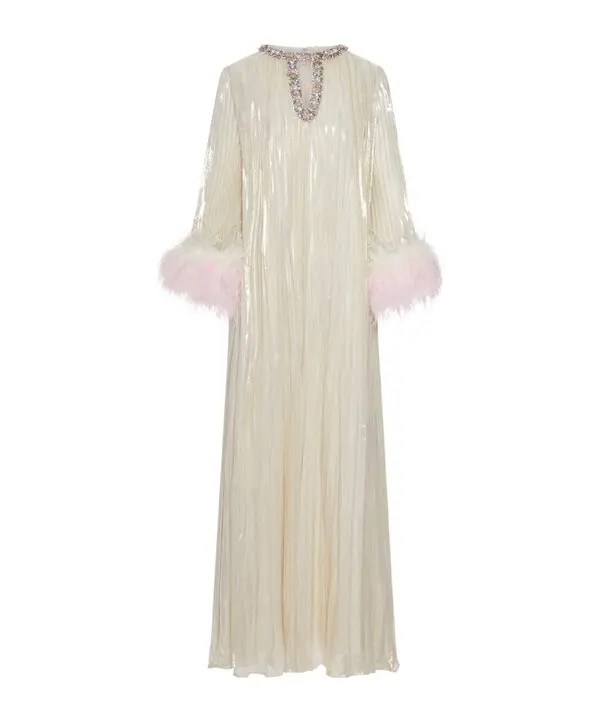 SELF-PORTRAIT Metallic Ombre Feather Maxi Dress - Champagne-colored