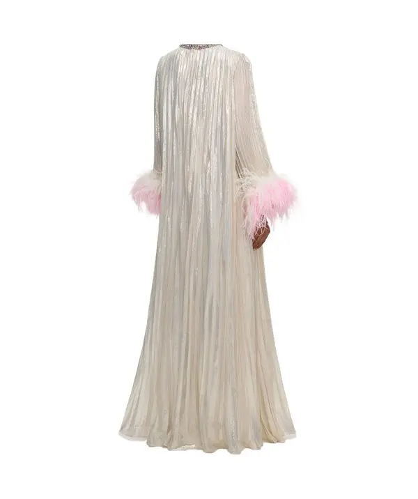 SELF-PORTRAIT Metallic Ombre Feather Maxi Dress - Champagne-colored