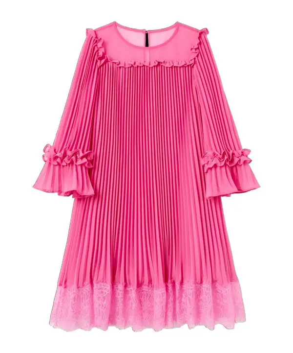 SELF-PORTRAIT Lace Trimmed Pleated Midi Dress
