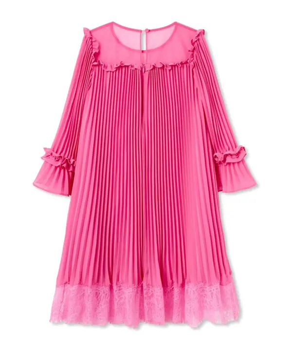 SELF-PORTRAIT Lace Trimmed Pleated Midi Dress