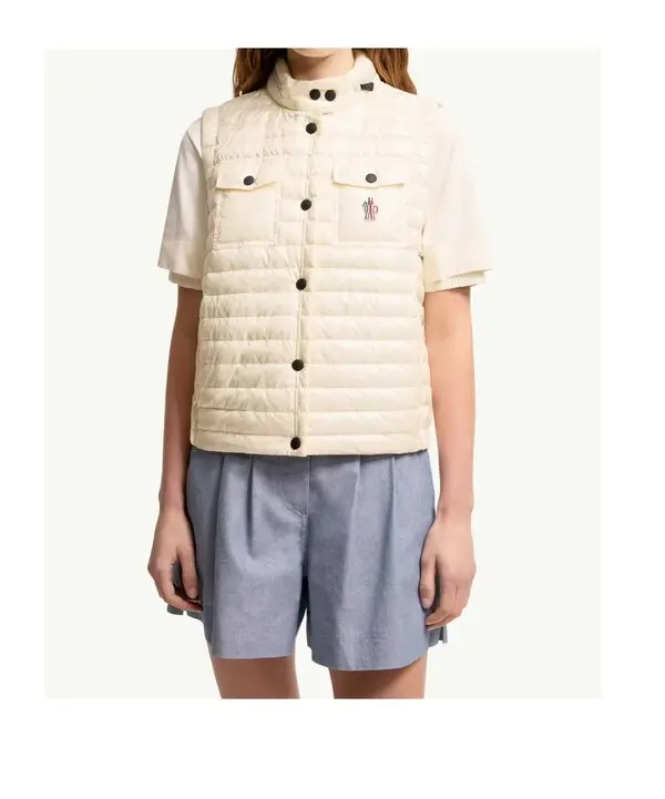 Moncler Logo Patch Padded Gilet - White Ivory