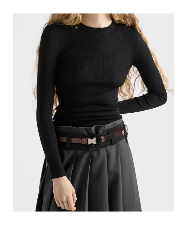 Prada Long Sleeve Ribbed Crewneck Jumper
